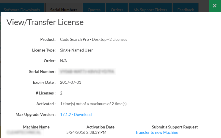 View or Transfer Current License